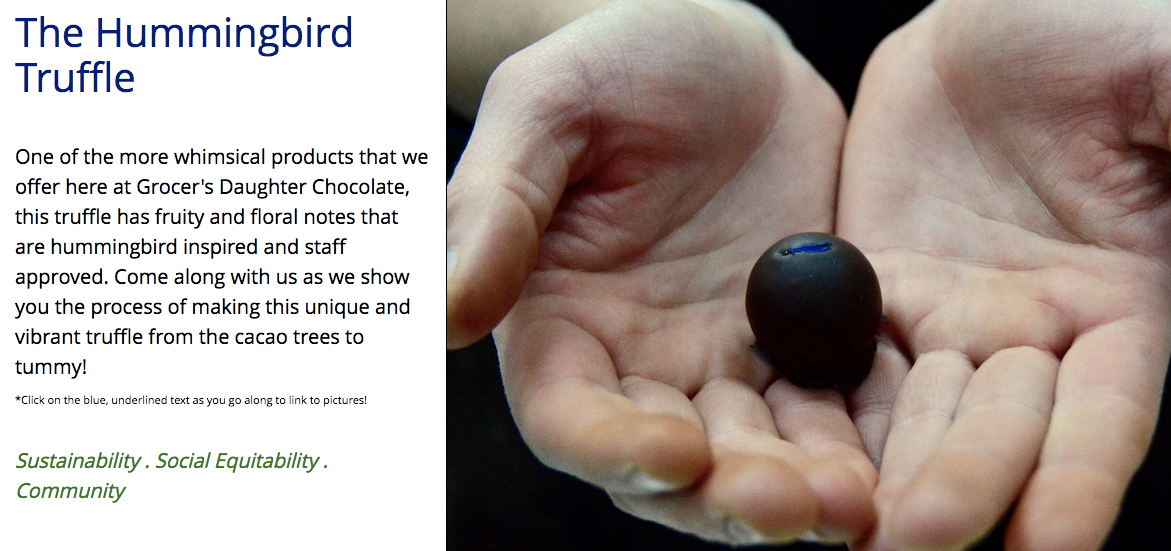 The Hummingbird Truffle: From Tree to Tummy – Grocer's Daughter Chocolate